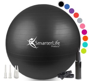 smarterlife workout exercise ball for fitness, yoga, balance, stability, or birthing, great as yoga ball chair for office or exercise gym equipment for home, non-slip design (55 cm, black)