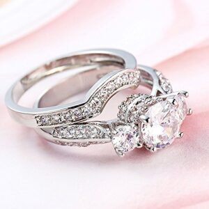 XAHH Wedding Band Engagement Ring Set for Women White Gold 2.5Ct Round White AAA Cz Size 5-11 Size 8