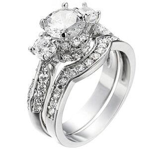 xahh wedding band engagement ring set for women white gold 2.5ct round white aaa cz size 5-11 size 8