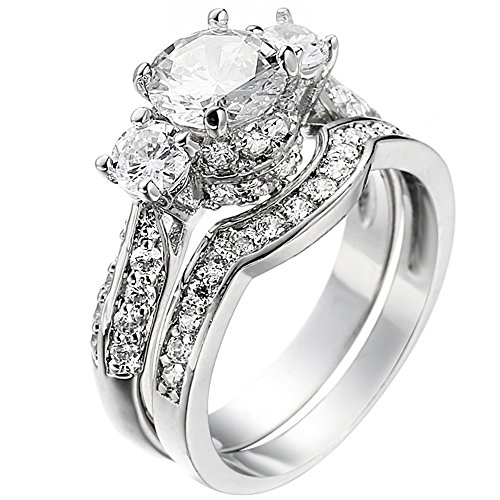 XAHH Wedding Band Engagement Ring Set for Women White Gold 2.5Ct Round White AAA Cz Size 5-11 Size 8