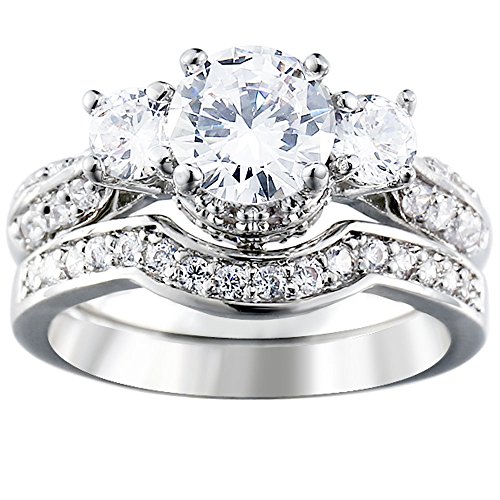 XAHH Wedding Band Engagement Ring Set for Women White Gold 2.5Ct Round White AAA Cz Size 5-11 Size 8