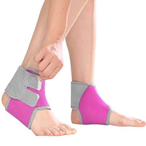 FakeFace Kids Adjustable Compression Ankle Support Outdoor Sports Breathable Running Cycling Skating Dance Ankle Brace Protector Guard, 1 Pair, Rose