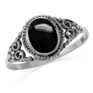 silvershake created black onyx inlay 925 sterling silver filigree victorian style ring size 7