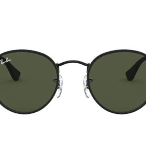 Ray-Ban RB3475Q Round Craft Sunglasses, Leather Black On Black/G-15 Green, 50 mm