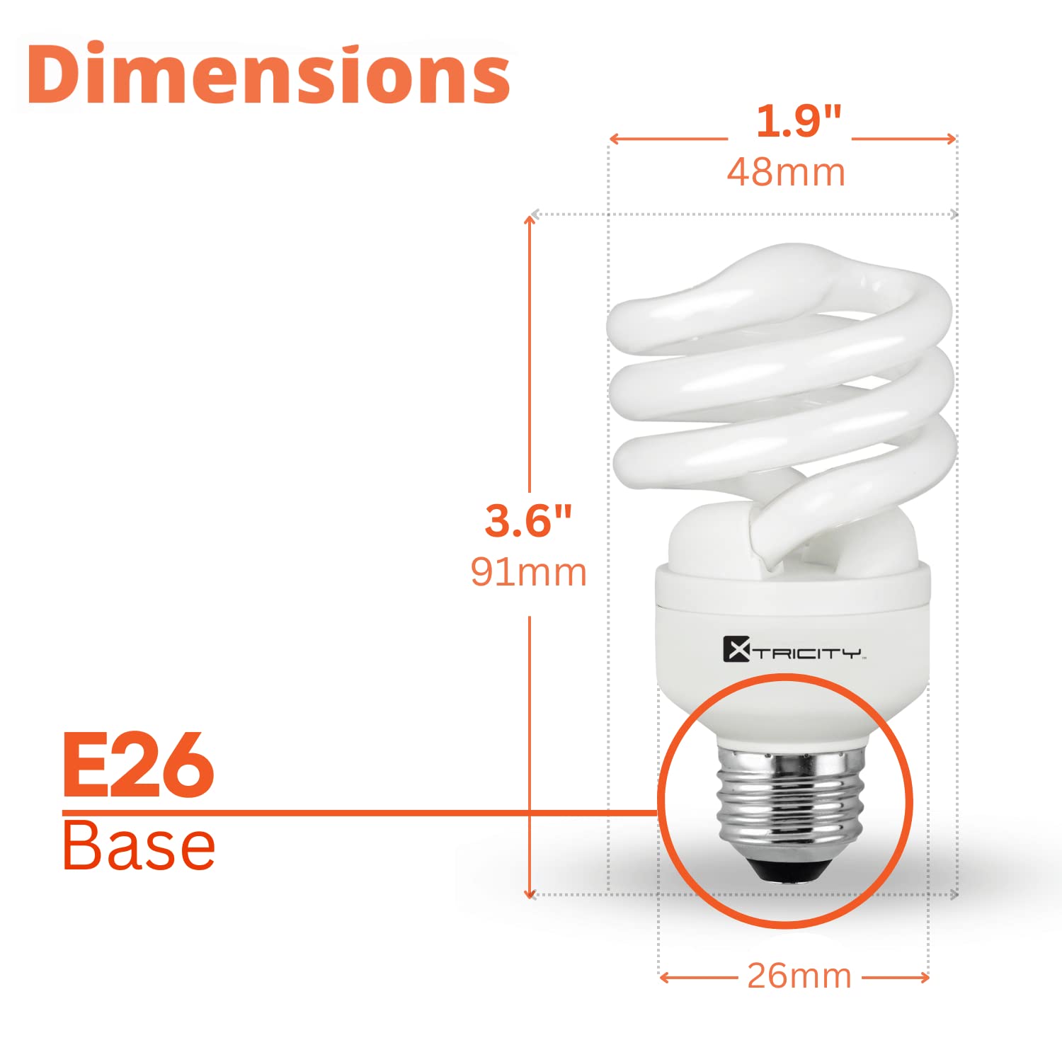 Xtricity Compact Fluorescent Light Bulbs T2 Spiral, E26 Base, 13W (60W Equivalent), 5000k Daylight, 900 Lumens, CFL, 120V - UL Listed, (8 Pack)