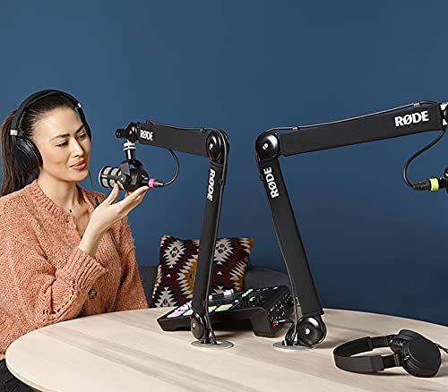 Rode PSA1+ Pro Studio Boom Arm for Podcasting and Streaming with Quick Release Mic Stand Adapter, Microphone Pop Filter, Professional Grade XLR Cable and StreamEye Polishing Cloth