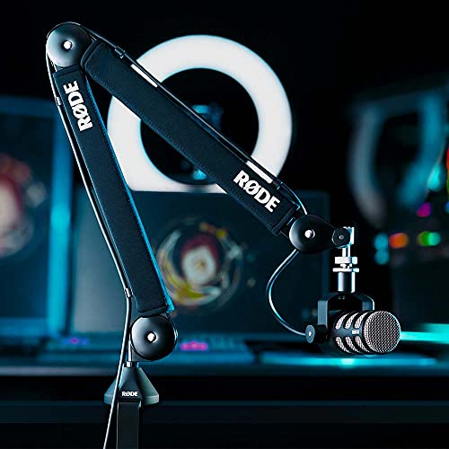 Rode PSA1+ Pro Studio Boom Arm for Podcasting and Streaming with Quick Release Mic Stand Adapter, Microphone Pop Filter, Professional Grade XLR Cable and StreamEye Polishing Cloth