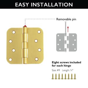 Door Hinges for Interior Doors 3-Pack 4-inch x 4-inch, Design House 5/8-inch Radius Steel Door Hinge Door Hardware, Satin Brass, 181578