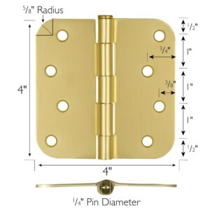 Door Hinges for Interior Doors 3-Pack 4-inch x 4-inch, Design House 5/8-inch Radius Steel Door Hinge Door Hardware, Satin Brass, 181578