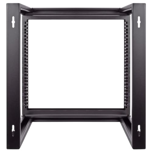 NavePoint 9U Server Rack with Swing Gate - 9U Wall Mount Rack for 19 Inch IT Equipment Open Frame Rack – Network Rack Wall Mount for AV & Server Equipment 18” Deep 9U Rack, Black