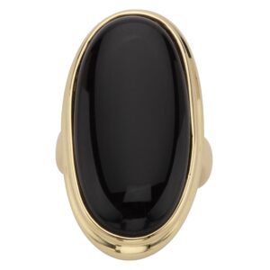 palmbeach yellow gold-plated or silvertone oval cut natural black onyx bezel set ring size 9