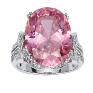 palmbeach platinum-plated oval shaped pink cubic zirconia ring sizes 6-10 size 7