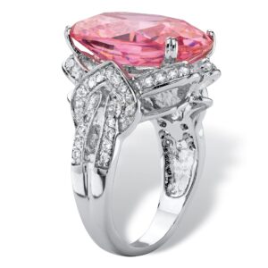 PalmBeach Platinum-Plated Oval Shaped Pink Cubic Zirconia Ring Sizes 6-10 Size 7