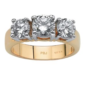 palmbeach yellow gold-plated round cubic zirconia 3-stone bridal ring sizes 5-10 size 8