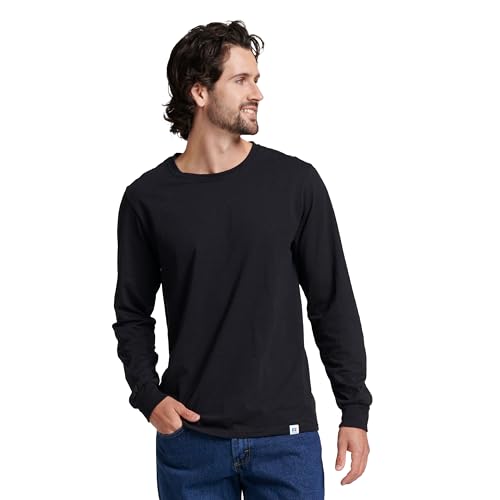 Russell Athletic Mens Dri-power Cotton Blend Long Sleeve Tees, Moisture Wicking, Odor Protection, Upf 30+, Sizes S-3x T-Shirt, Black, Large US