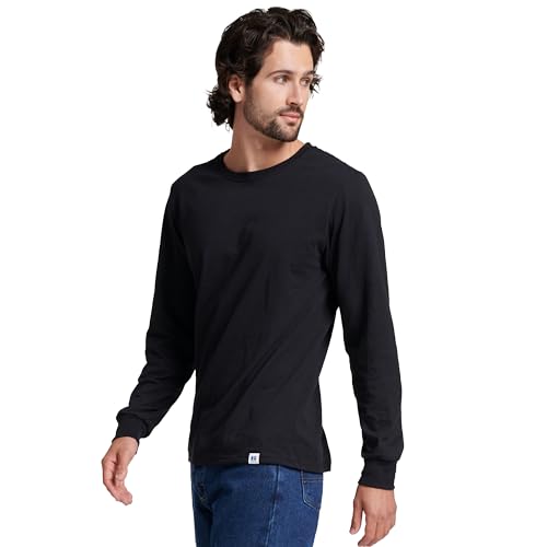 Russell Athletic Mens Dri-power Cotton Blend Long Sleeve Tees, Moisture Wicking, Odor Protection, Upf 30+, Sizes S-3x T-Shirt, Black, Large US