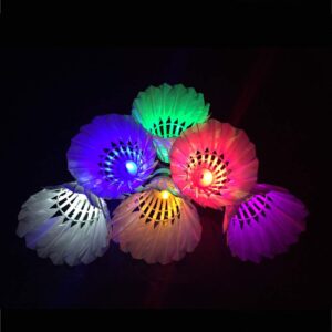 ZHENAN LED Badminton Shuttlecocks Dark Night Glow Birdies Lighting for Outdoor & Indoor Sports Activities (Feather_4pcs)