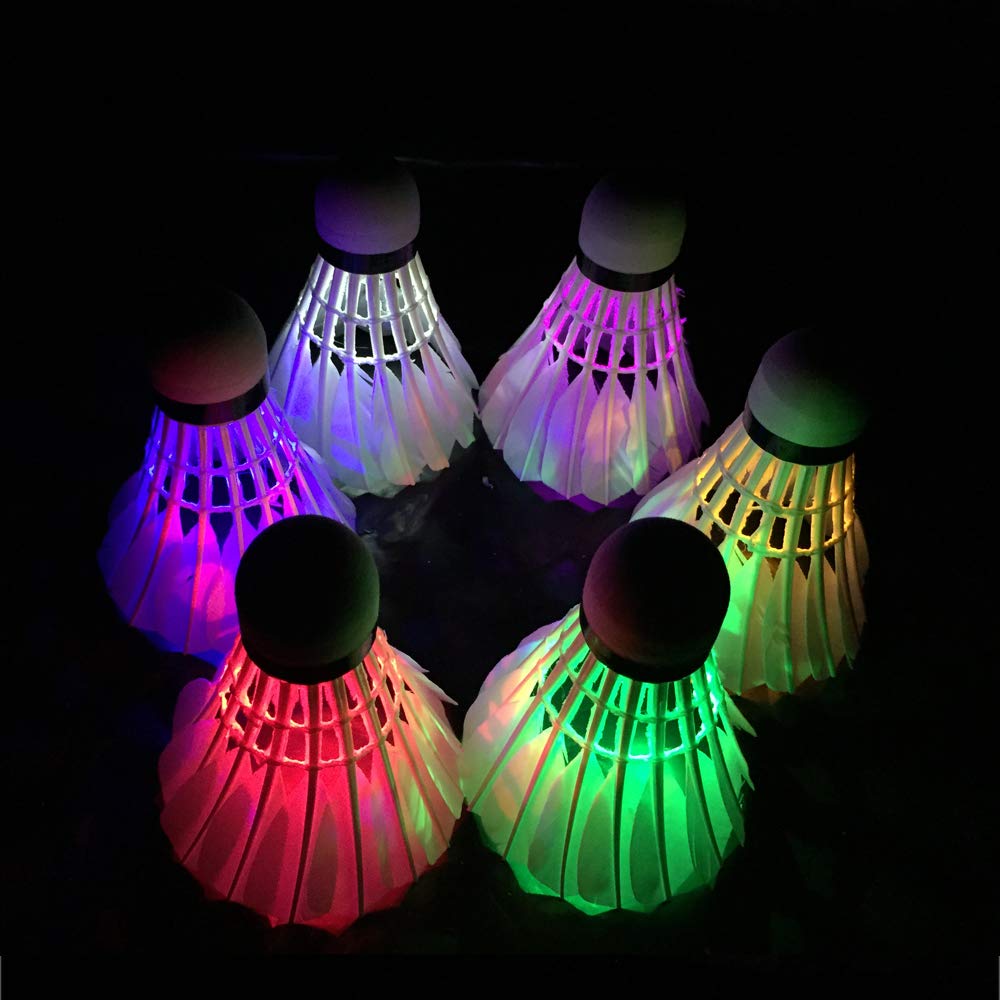 ZHENAN LED Badminton Shuttlecocks Dark Night Glow Birdies Lighting for Outdoor & Indoor Sports Activities (Feather_4pcs)