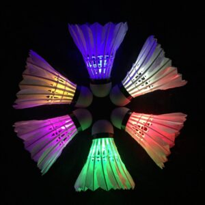 ZHENAN LED Badminton Shuttlecocks Dark Night Glow Birdies Lighting for Outdoor & Indoor Sports Activities (Feather_4pcs)