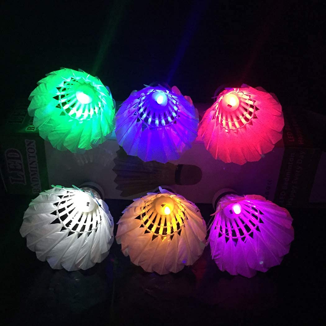 ZHENAN LED Badminton Shuttlecocks Dark Night Glow Birdies Lighting for Outdoor & Indoor Sports Activities (Feather_4pcs)