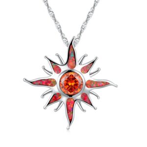 cinily created orange fire opal orange garnet rhodium plated women jewelry gemstone pendant necklace 1 1/4"