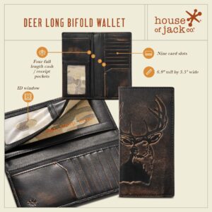 House of Jack Co. DEER Long Wallet For Men | Full Grain Leather With Hand Burnished Finish | Long Bifold Wallet | Rodeo Wallet | Deer Hunter Gift