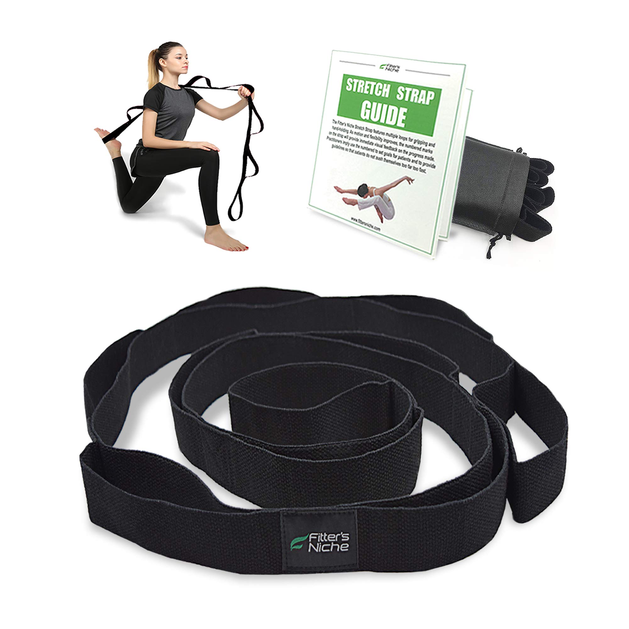 Fitter’s niche Stretch Strap, Cotton Physical Therapy Bands with Multi levels, Arms Legs Gym Ultimate Stretching Band, Yoga Pilates Dance Hamstring Training Fixing and More, Bonus Carry Bag and E-book