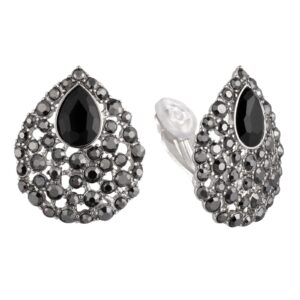 selovo austrian crystal teardrop clip on stud earrings silver tone (black-clip on)