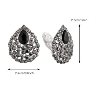 SELOVO Austrian Crystal Teardrop Clip on Stud Earrings Silver Tone (black-clip on)