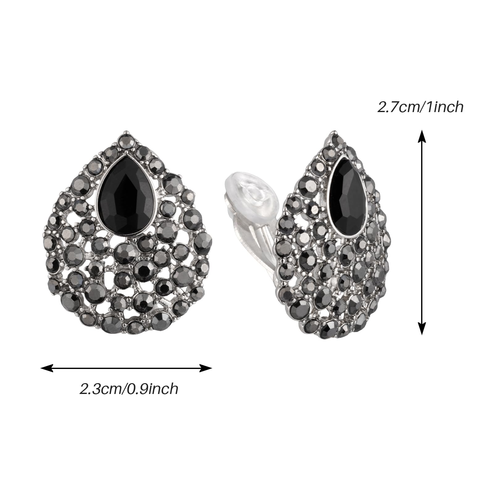 SELOVO Austrian Crystal Teardrop Clip on Stud Earrings Silver Tone (black-clip on)