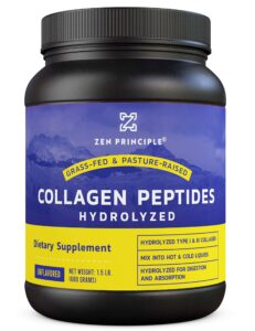 zen principle grass-fed collagen peptides 1.5 lb. anti-aging hydrolyzed protein powder for healthy hair, skin, joints & nails. paleo and keto friendly, gmo and gluten free, pasture-raised bovine.