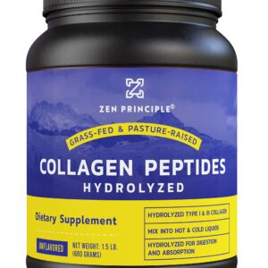 Zen Principle Grass-Fed Collagen Peptides 1.5 lb. Anti-Aging Hydrolyzed Protein Powder for Healthy Hair, Skin, Joints & Nails. Paleo and Keto Friendly, GMO and Gluten Free, Pasture-Raised Bovine.