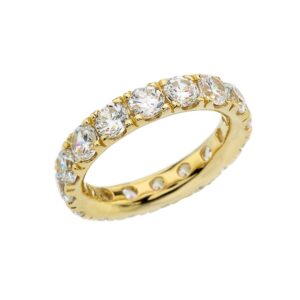 modern contemporary rings 14k yellow gold 4mm april birthstone cubic zirconia comfort fit eternity band (size 9)