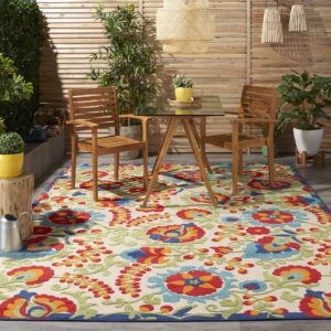 nourison aloha indoor/outdoor multicolor 7'10'' x 10'6'' area--rug, easy--cleaning, non shedding, bed room, living room, dining room, backyard, deck, patio (8x11)