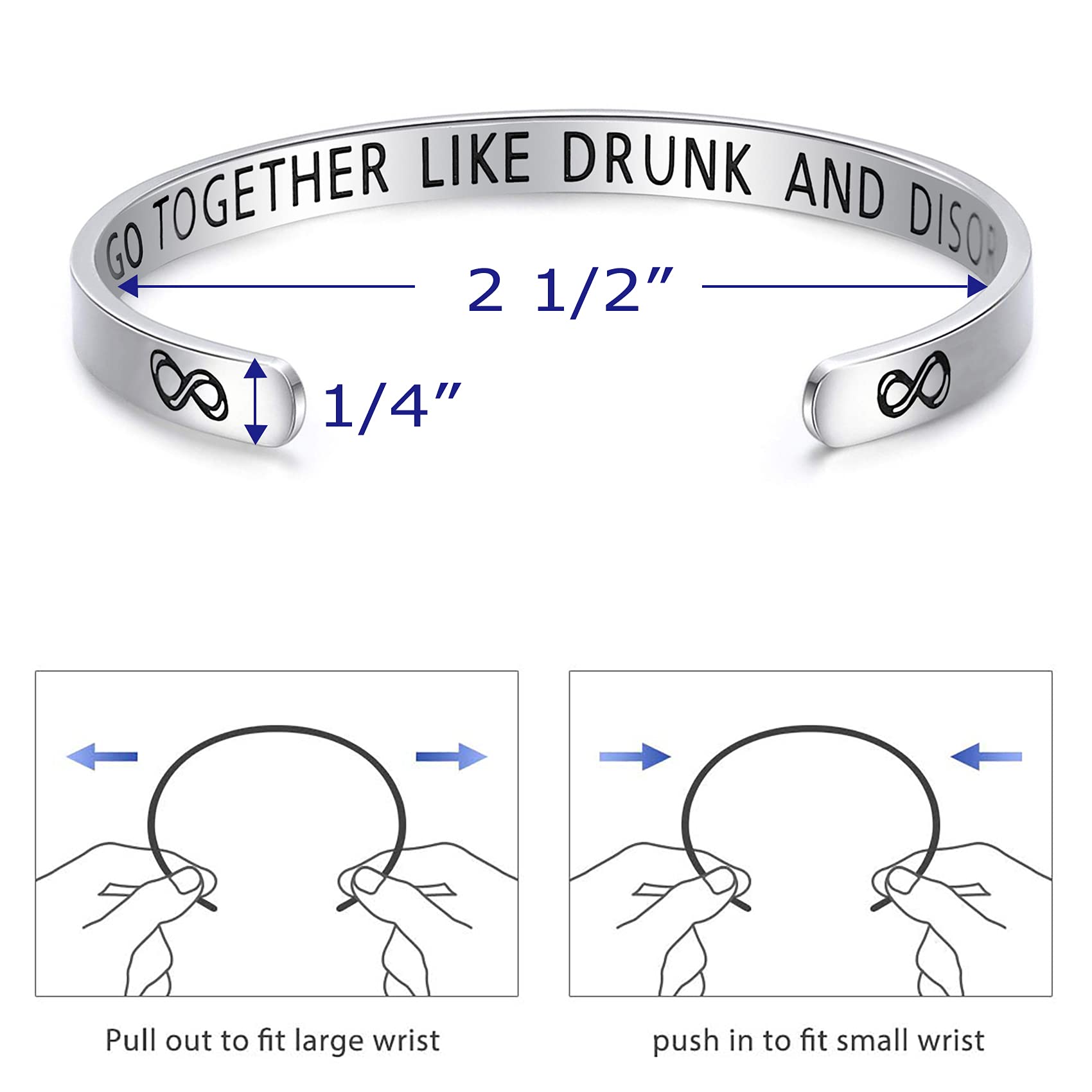 Funny Bracelets We Go Together Like Drunk And Disorderly Gifts For Alcohol Lovers Friendship Gag Gift Cute Cuff Bracelet For BFF Women Jewelry