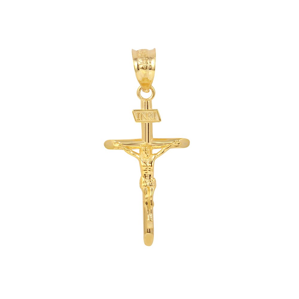 14K Yellow Gold 1.2" INRI Crucifix Cross Pendant Charm - Pendant Only