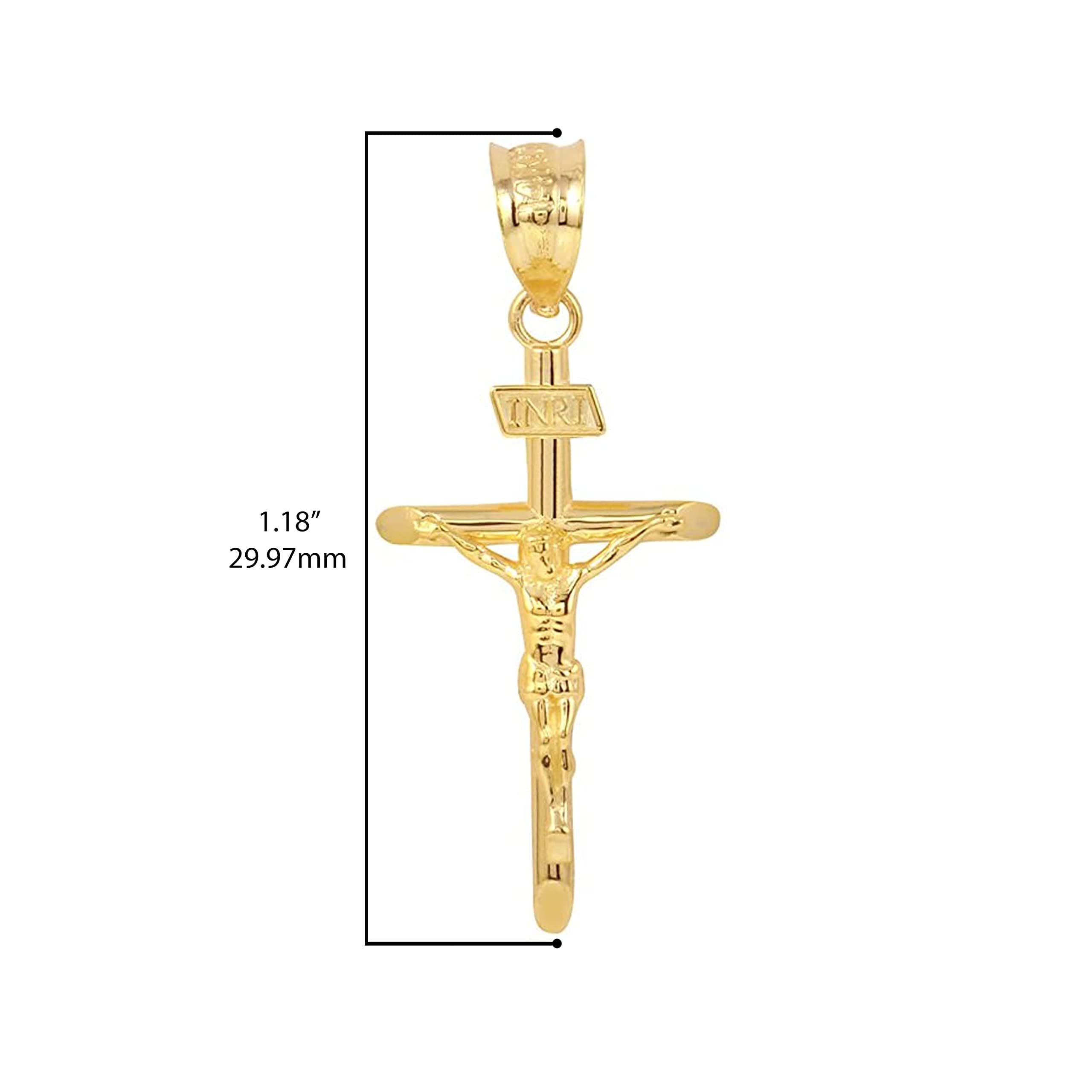 14K Yellow Gold 1.2" INRI Crucifix Cross Pendant Charm - Pendant Only