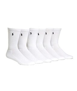 ralph lauren crew sport socks 6-pack, size 10-13 fits shoe size 6-12.5, white