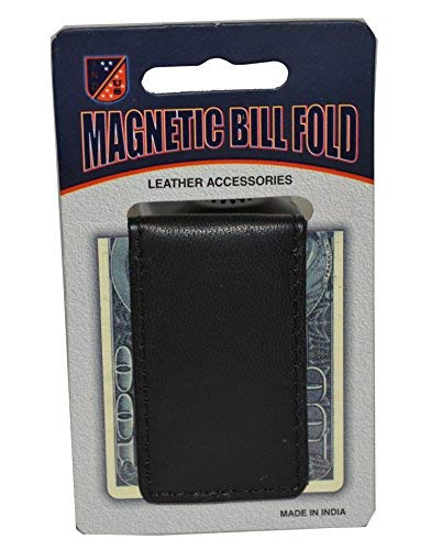 Leatherboss Genuine Leather Slim Magnetic Minimalist Bifold Money Clip Cash Holder Wallet, Black