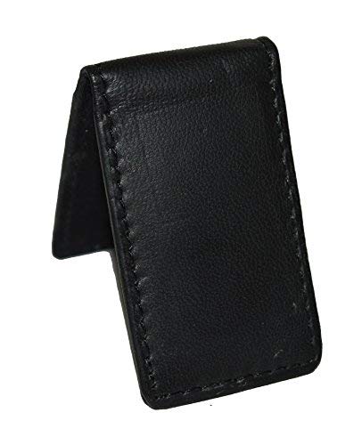 Leatherboss Genuine Leather Slim Magnetic Minimalist Bifold Money Clip Cash Holder Wallet, Black