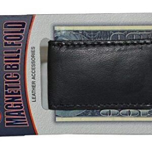 Leatherboss Genuine Leather Slim Magnetic Minimalist Bifold Money Clip Cash Holder Wallet, Black