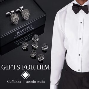 Mens Cufflinks and Tuxedo Studs Set in Gift Box, Easy to Wear, Gifts or Jewelry for Men, Wedding Accessories, Designed by HAWSON.