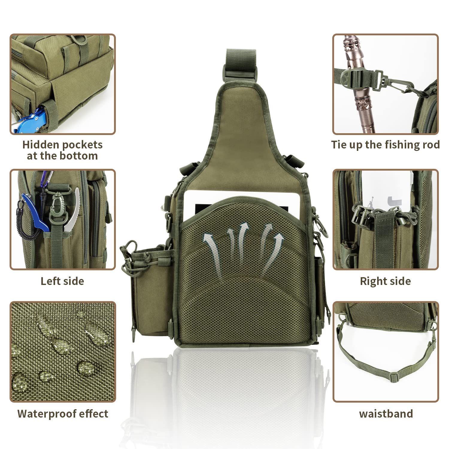 BLISSWILL Fishing Backpack Outdoor Tackle Bag Large Fishing Tackle Bag Water-resistant Fishing Backpack with Rod Holder Shoulder Backpack fishing gifts for men (Army Green)