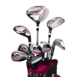 powerbilt pro power petite golf clubs for women right handed, complete golf club set with 460cc driver, fairway wood, hybrid, irons, blade putter, stand bag, head covers