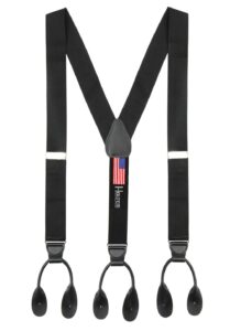 hold'em suspender for men made in usa – y-back genuine leather trimmed button end non-stretch tuxedo suspenders -black