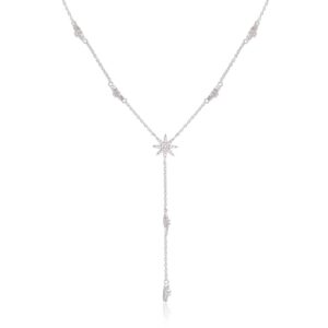 espere star drop y shaped lariat necklace plated with white gold