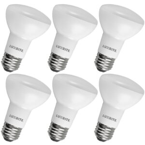 luxrite br20 led bulb, 45w equivalent, 3500k natural white, dimmable, 460 lumens, r20 led flood light bulb 6.5w, energy star, damp rated, e26 base, perfect for recessed and track lighting (6 pack)