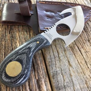 new 7" stainless steel black wood hunting survival skinning fixed blade knife + leather sheath full tang gut hook deer