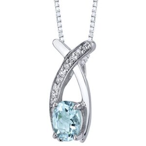 peora aquamarine pendant necklace for women 925 sterling silver, open infinity solitaire, natural gemstone birthstone, 0.75 carat oval shape 7x5mm, with 18 inch chain