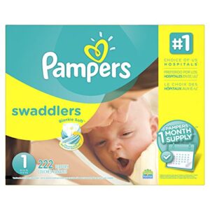 pampers swaddlers disposable diapers newborn, size 1 (8-14 lb), 222 count, one month supply